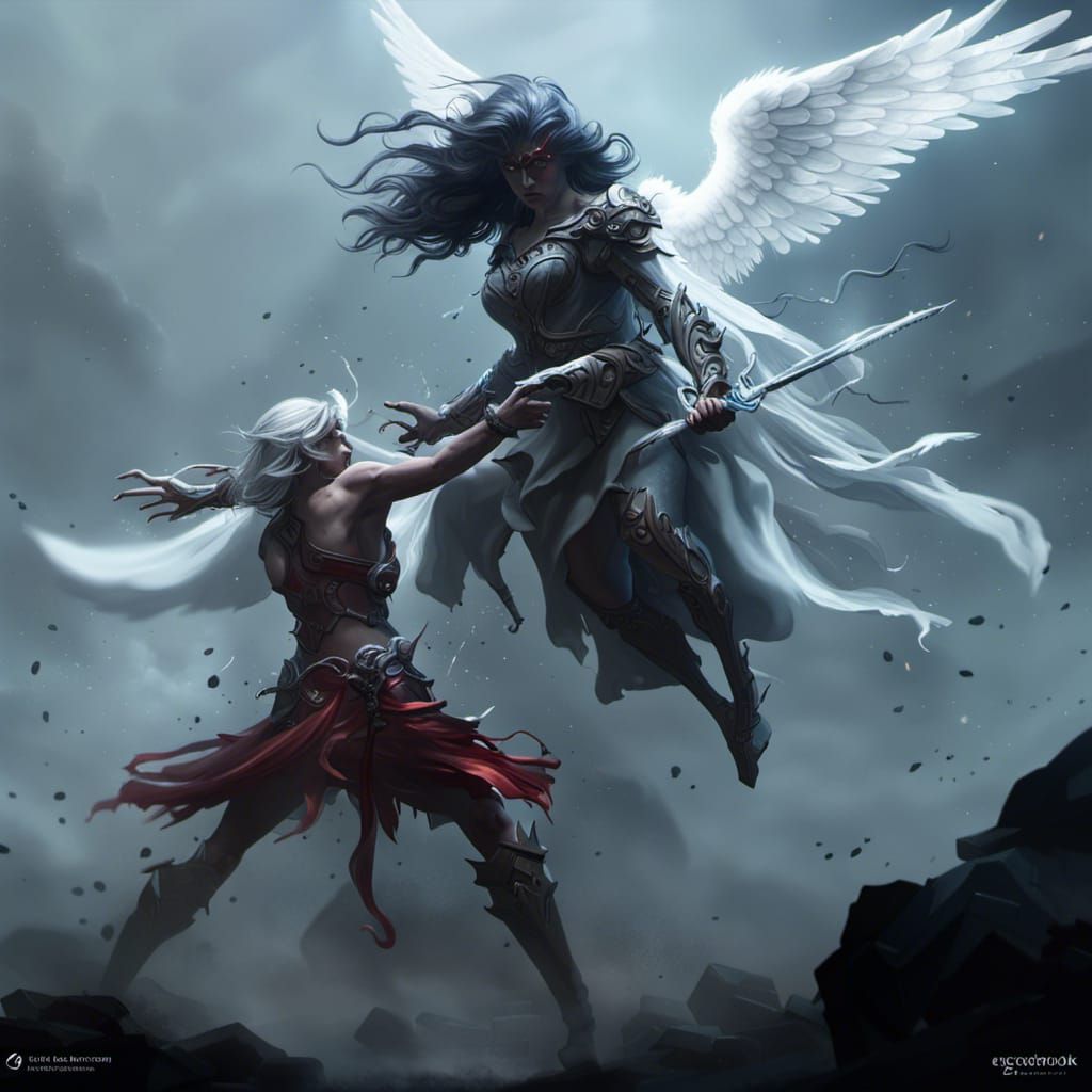Darkness and a white angel fight - AI Generated Artwork - NightCafe Creator