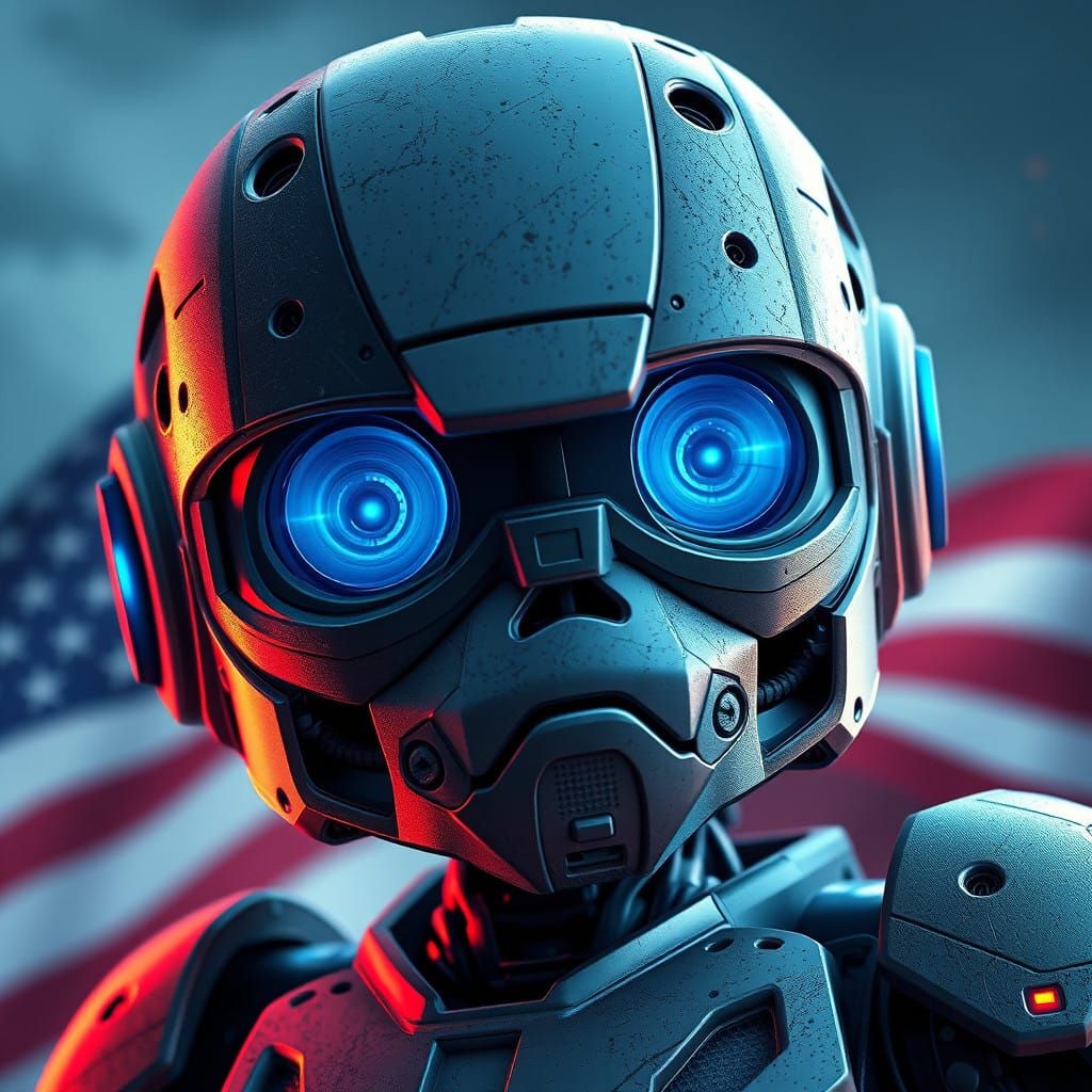 Robot baby - Surreal Robot Infant with American Flag in Vi...