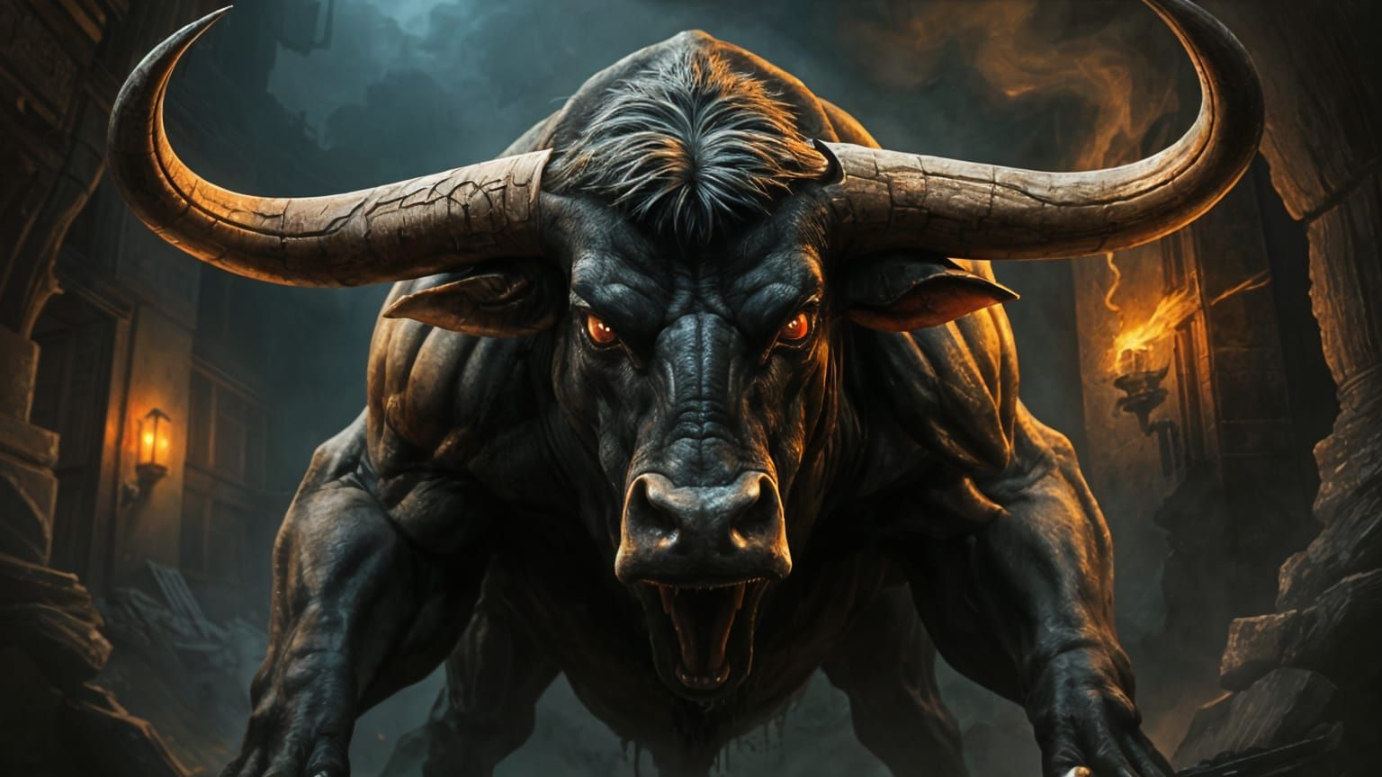 Majestic Bull in Menacing Posture - AI Art