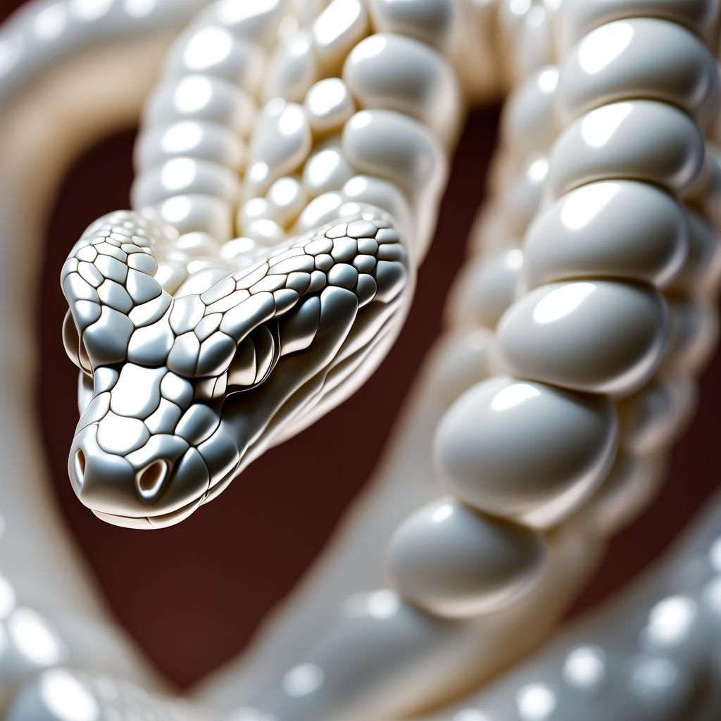 extreme close-up snake figurine made out of white pearl. Post ...
