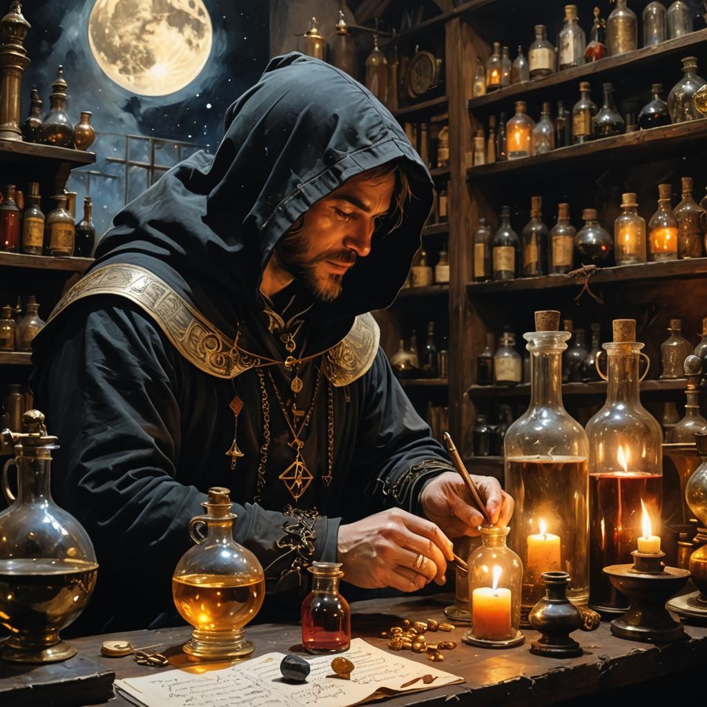 Alchemist at night - AI Generated Artwork - NightCafe Creator