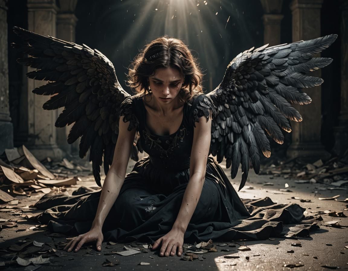 Depicting an image of a fallen angel may have dark wings, a broken aura or show their fallen ...
