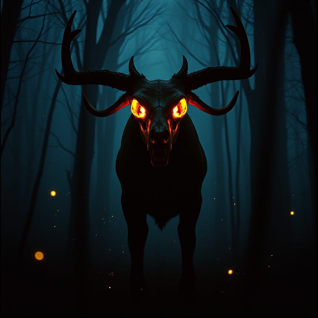 Criatura assustadora com corpo de touro e cascos de bode. A cabeça é o ...