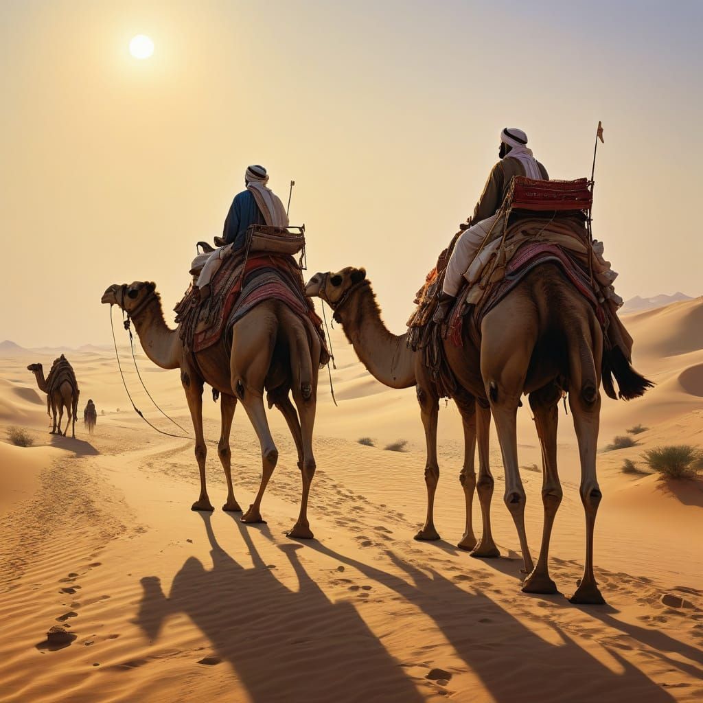 Caravan of Merchants and Camel Handlers in the Ara... - AI Art