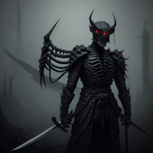 Mantis Monster Bone Katana in Dark Fantasy Style - AI Art