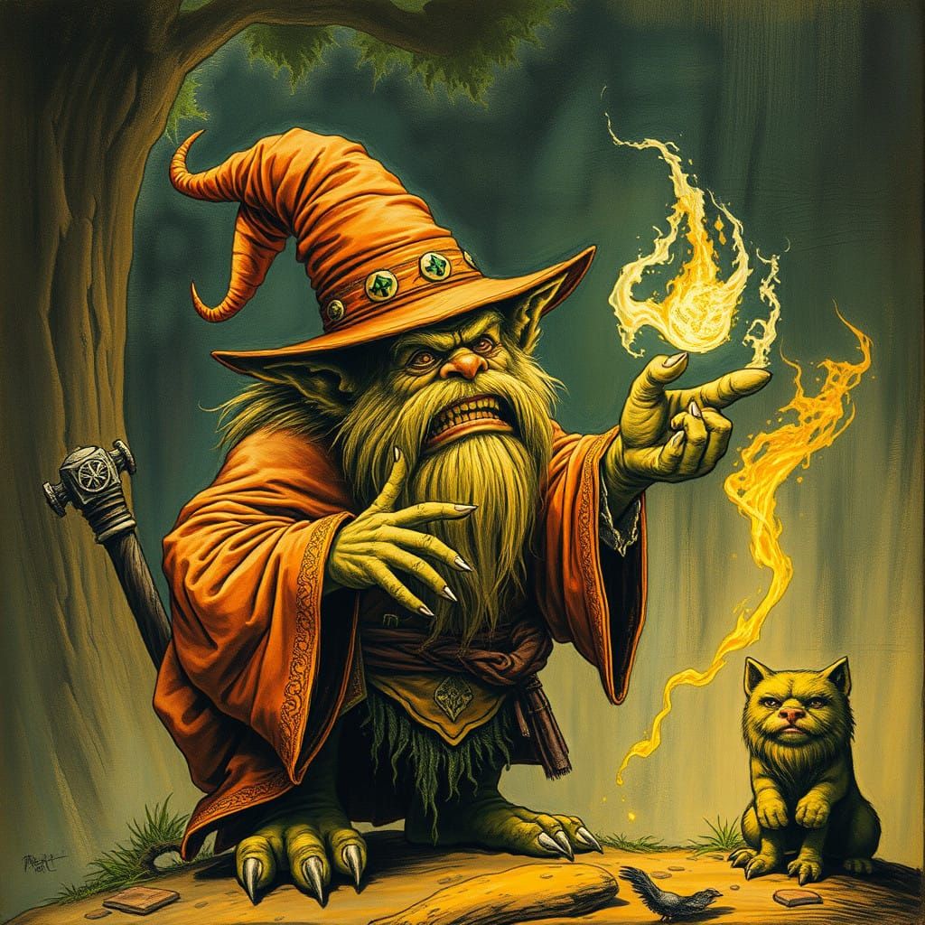 Troll Wizard Casting a Spell in a Surrealist Art S... - AI Art