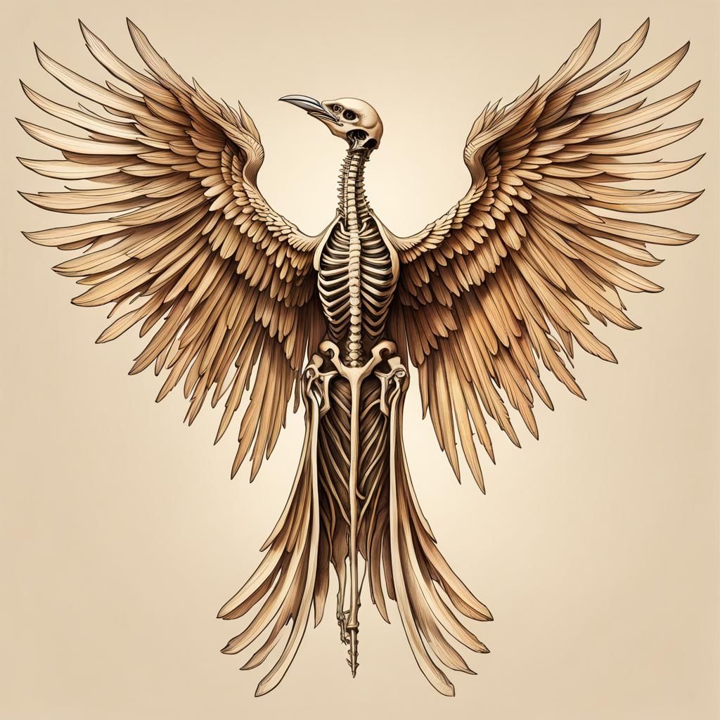 Pheonix skeleton with feathers - AI Generated Artwork - NightCafe Creator
