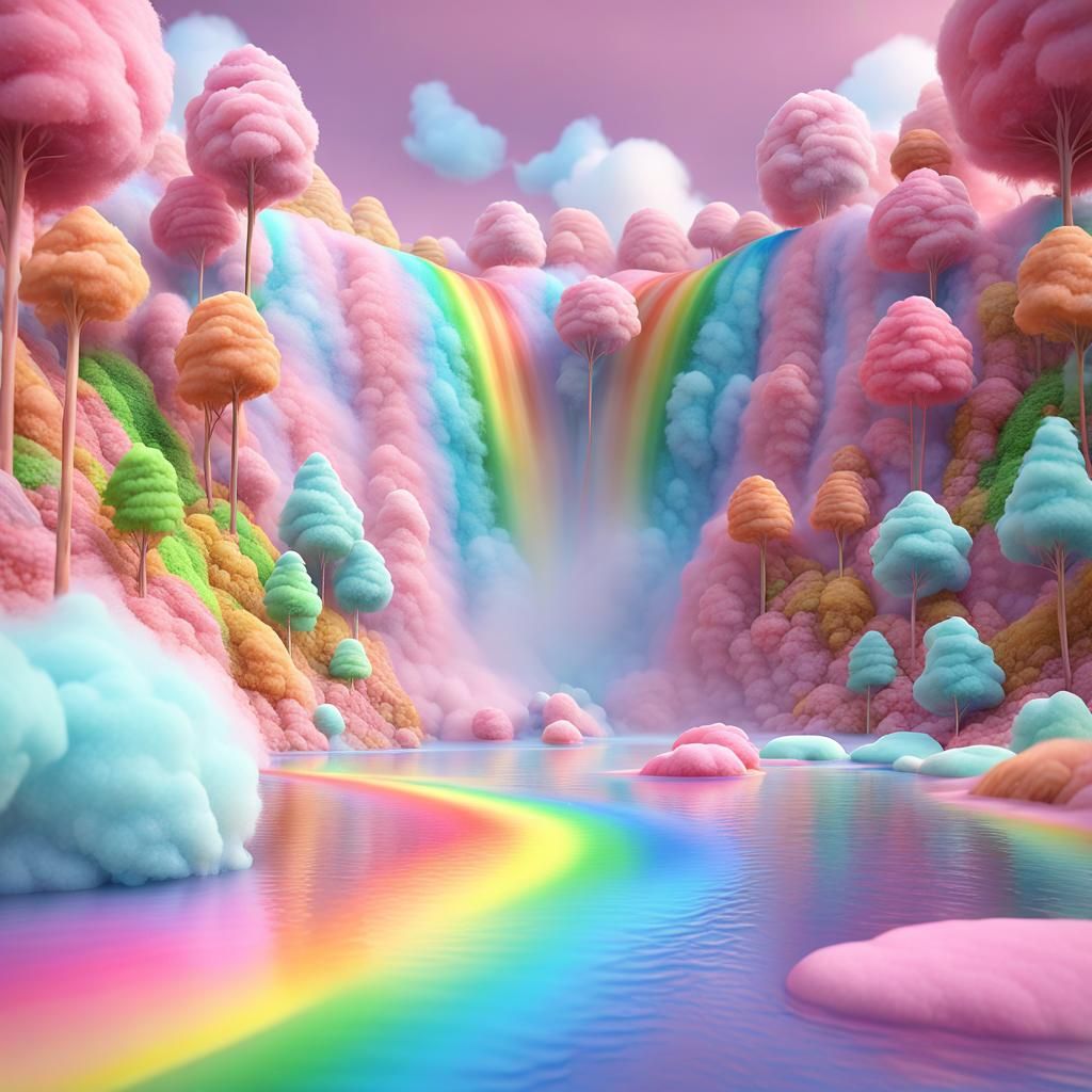 🌈☁️🍭Cottan Candy Waterfall ☁️🍭🌈 - AI Generated Artwork - NightCafe Creator