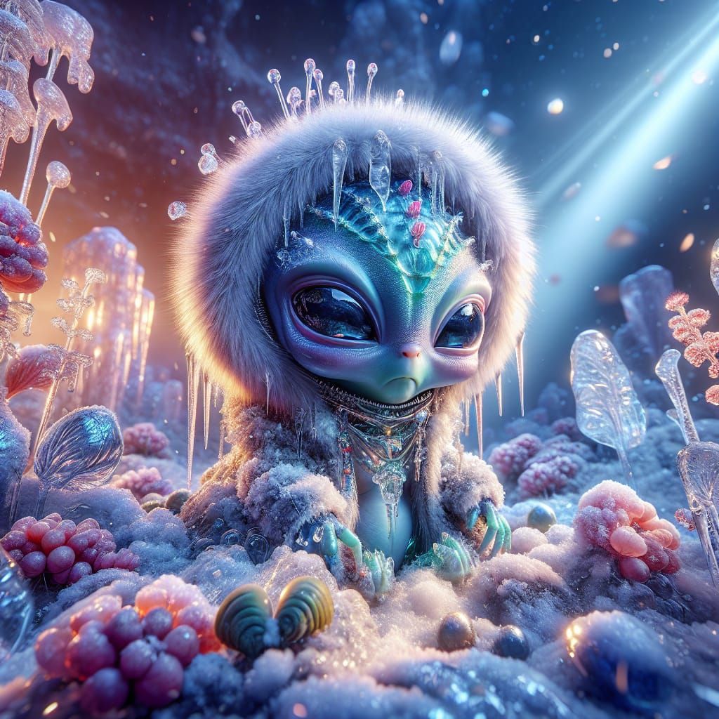 Winter Alien - Winter Wonderland Alien Portrait in Hyper-Rea...