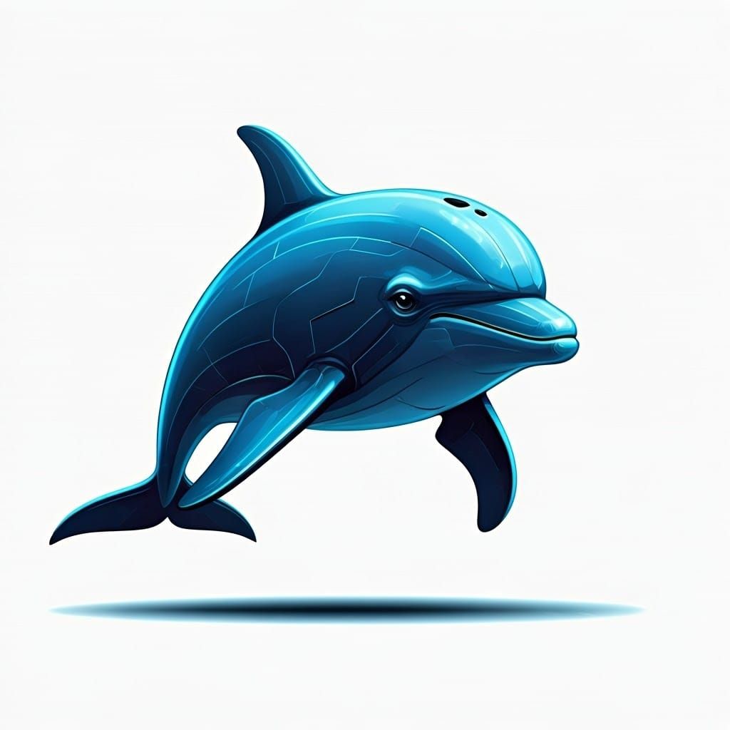 Neon Blue Dolphin in Futuristic Minimalist Illustr... - AI Art