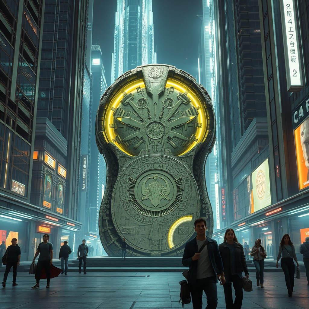 Ancient Alien Relics in Futuristic Metropolis - AI Art