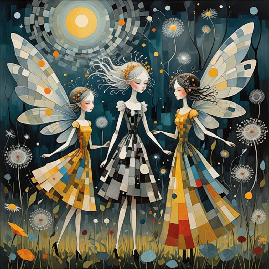 Winged fairies in a Million Dandelion dreamscape, making wishes ...