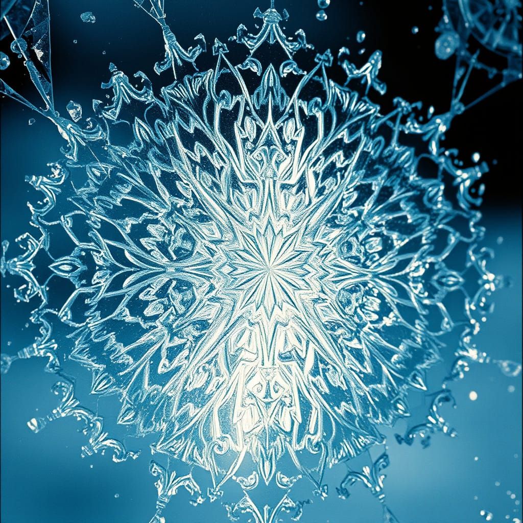 photograph through a window of Ice crystals forming geometric patterns ...