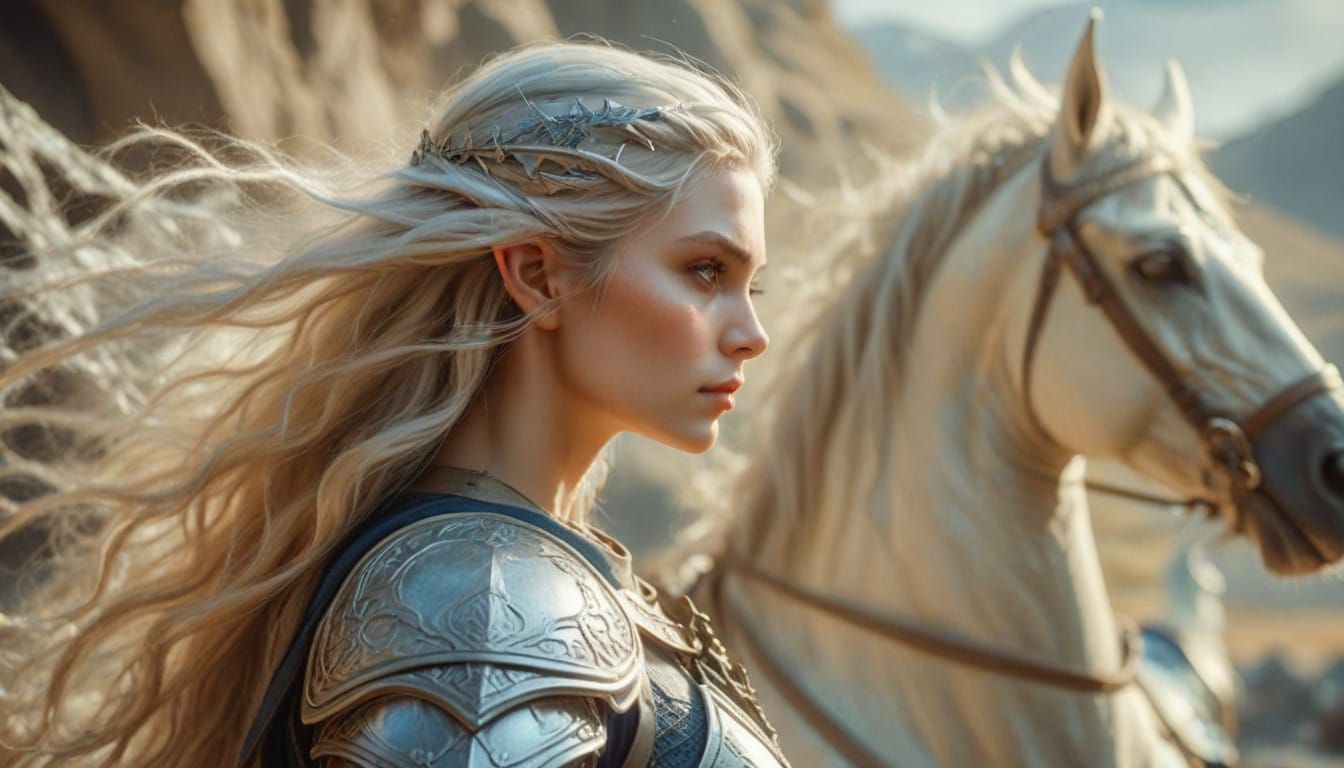 Elve & Horse - Elegant Elf Maiden in Elven Armor