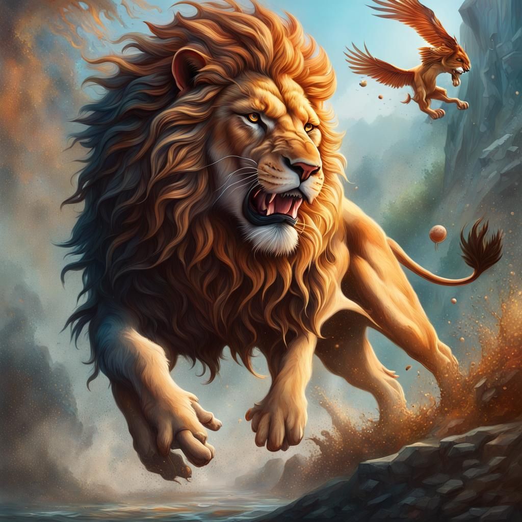 a lion hunting a mythical creature - AI Generated Artwork - NightCafe ...
