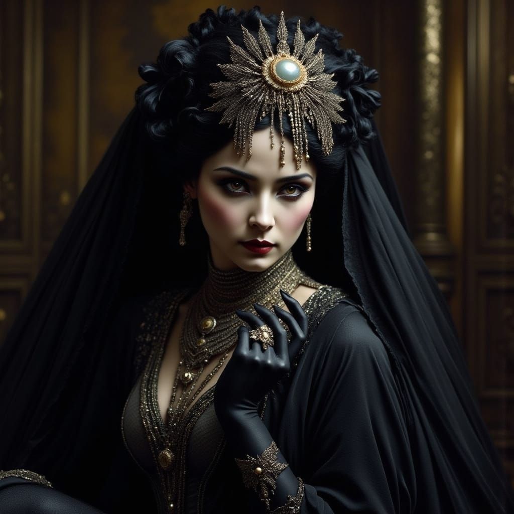 Ethereal Italian Siren in Mourning Veil - AI Art