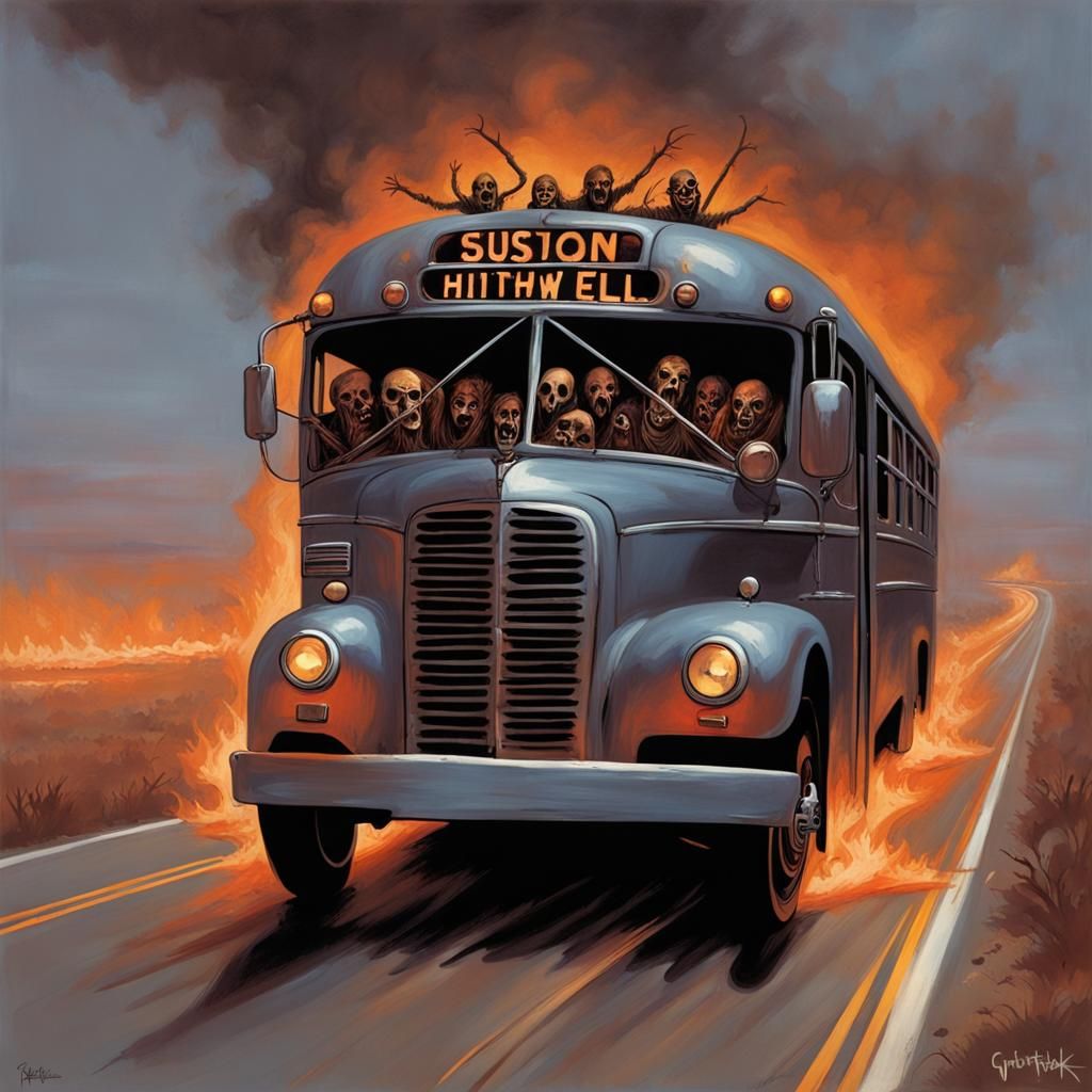 Bus of ghosts riding highway to hell - AI Generated Artwork - NightCafe ...