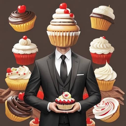 Man wearing a suit with a giant cupcake for a head by KAREN CAMPBELL ...