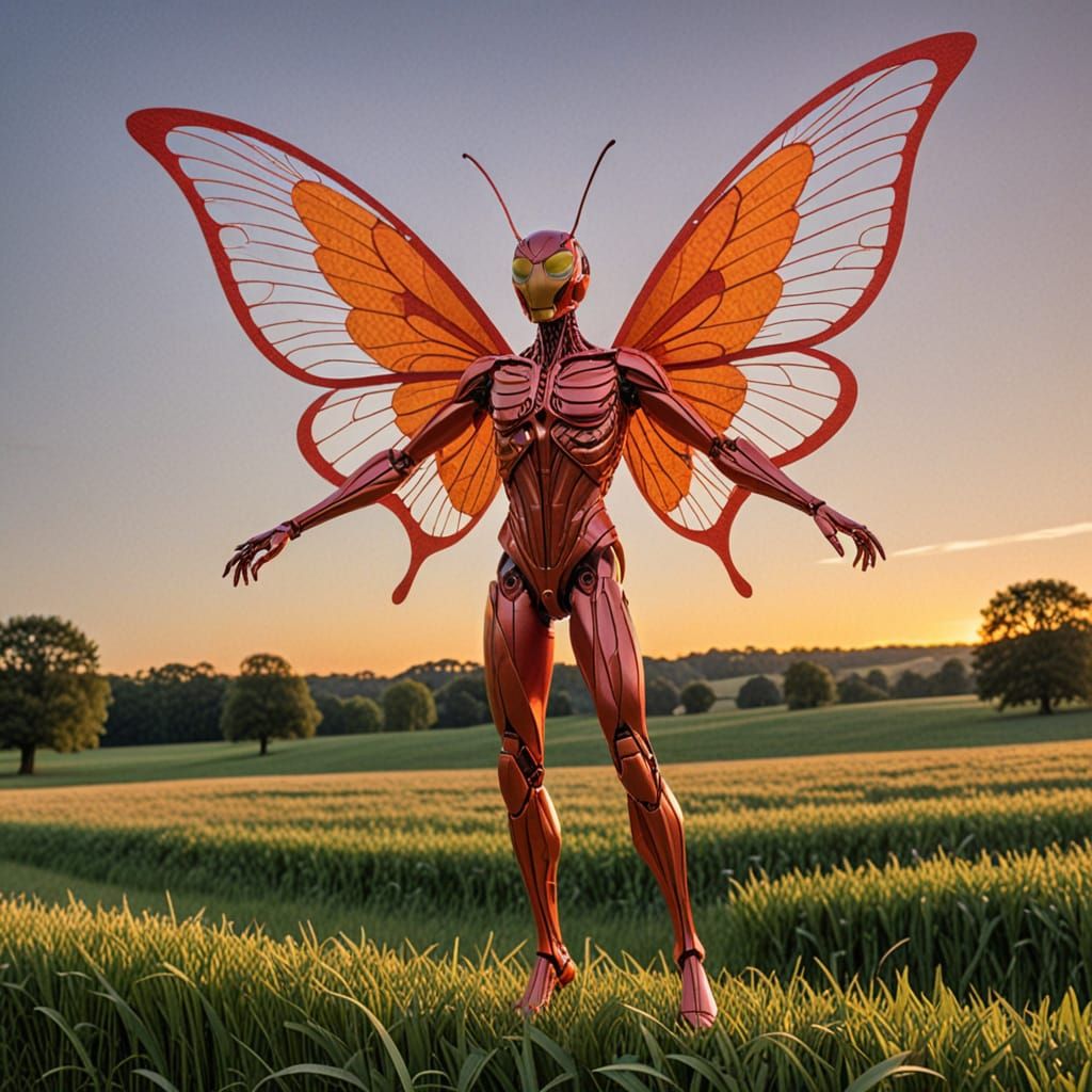 Mantis Man Version 2 - Glowing Mantis Hero Soars in Sunset G...