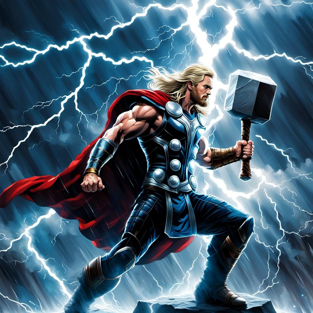 Thor wielding a thunderstorm - AI Generated Artwork - NightCafe Creator