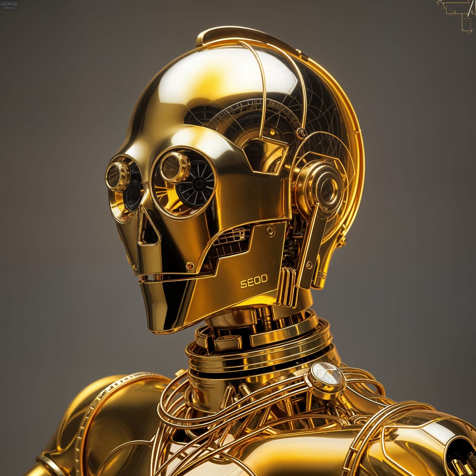 C3PO as a transparent wireframe render