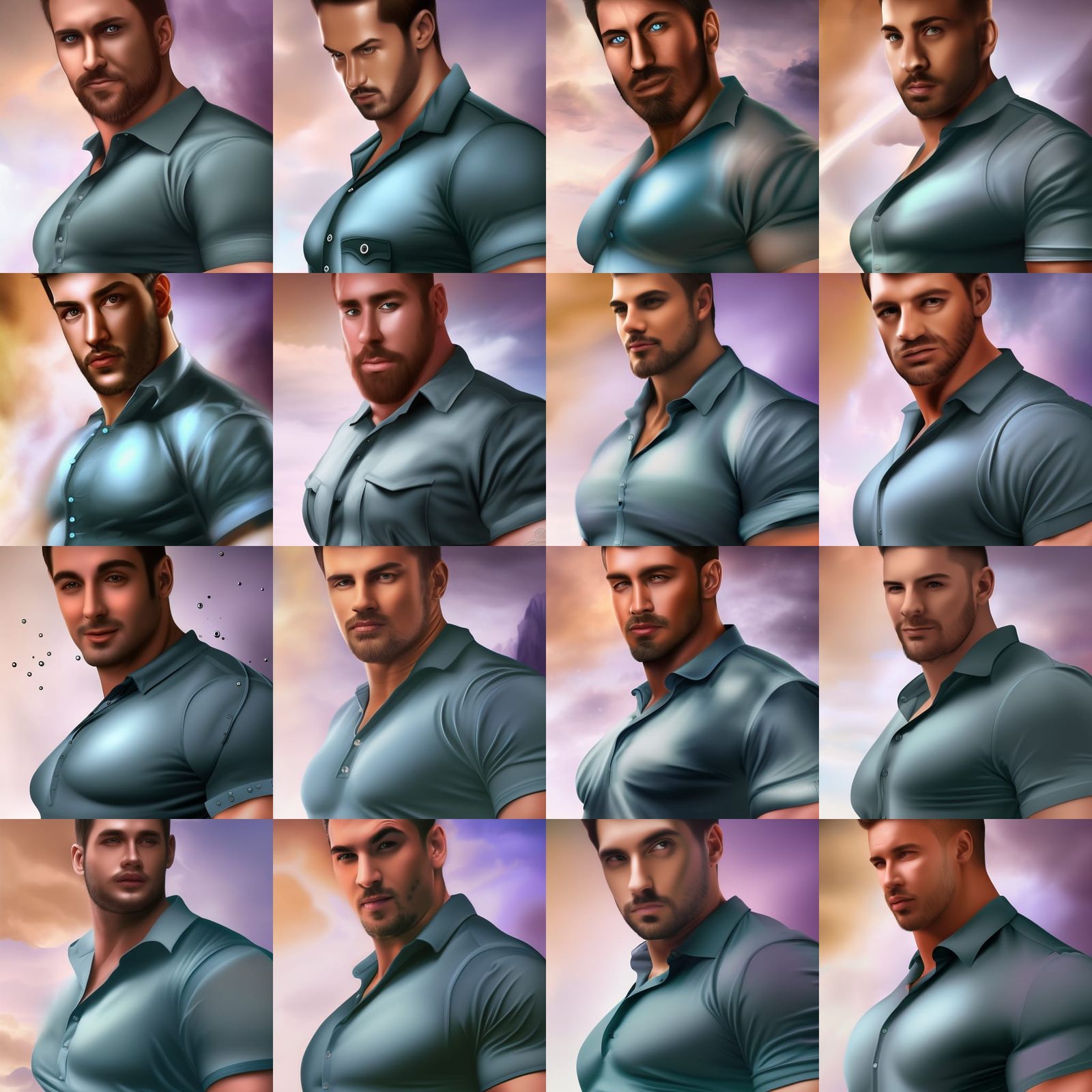 airbrush portrait of a handsome man with enormous pectorals in a tight ...