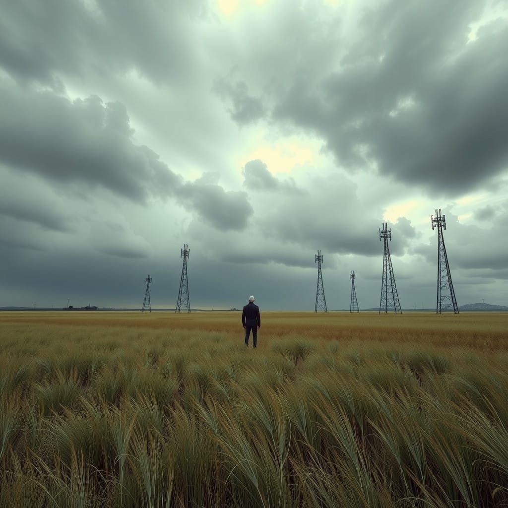 The towers - Figure in a Desolate Field Before Ominous Radio...