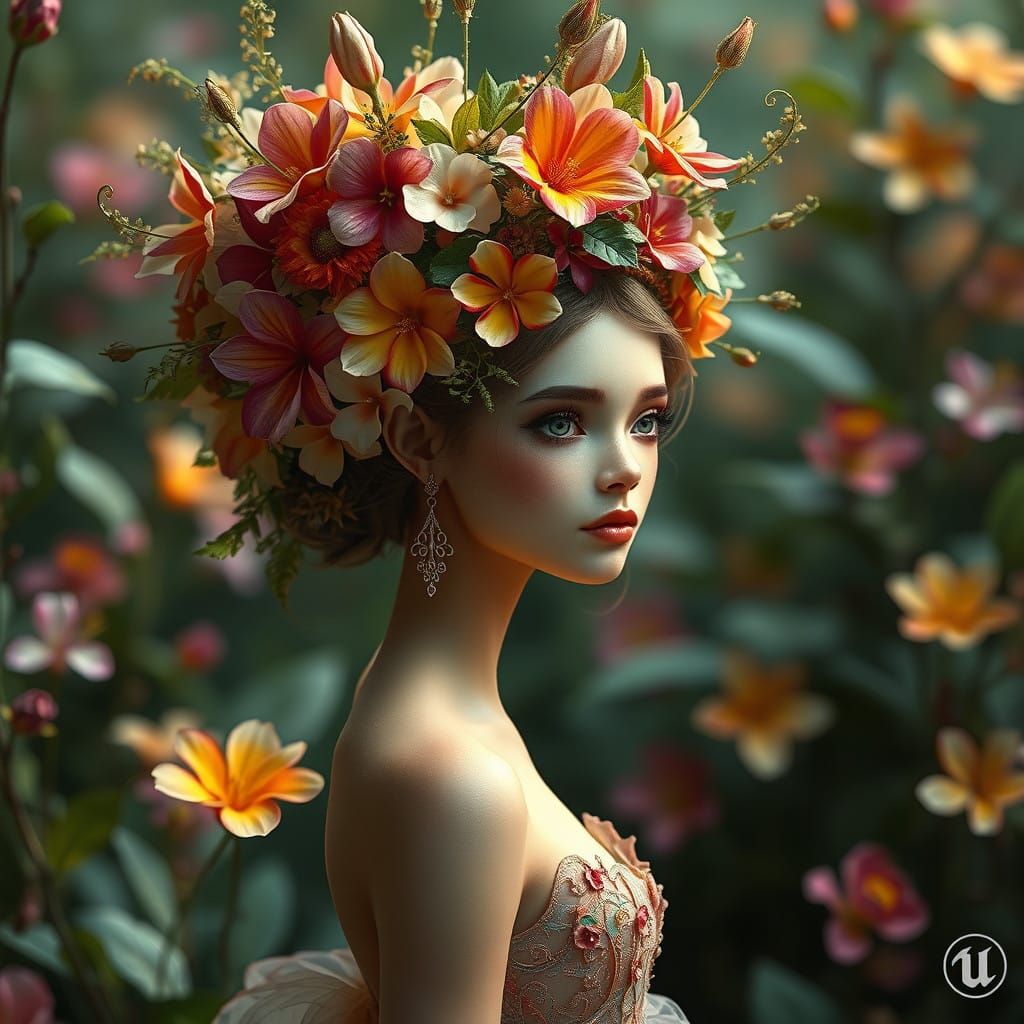Ethereal Faerie Princess in Whimsical Floral Crown - AI Art