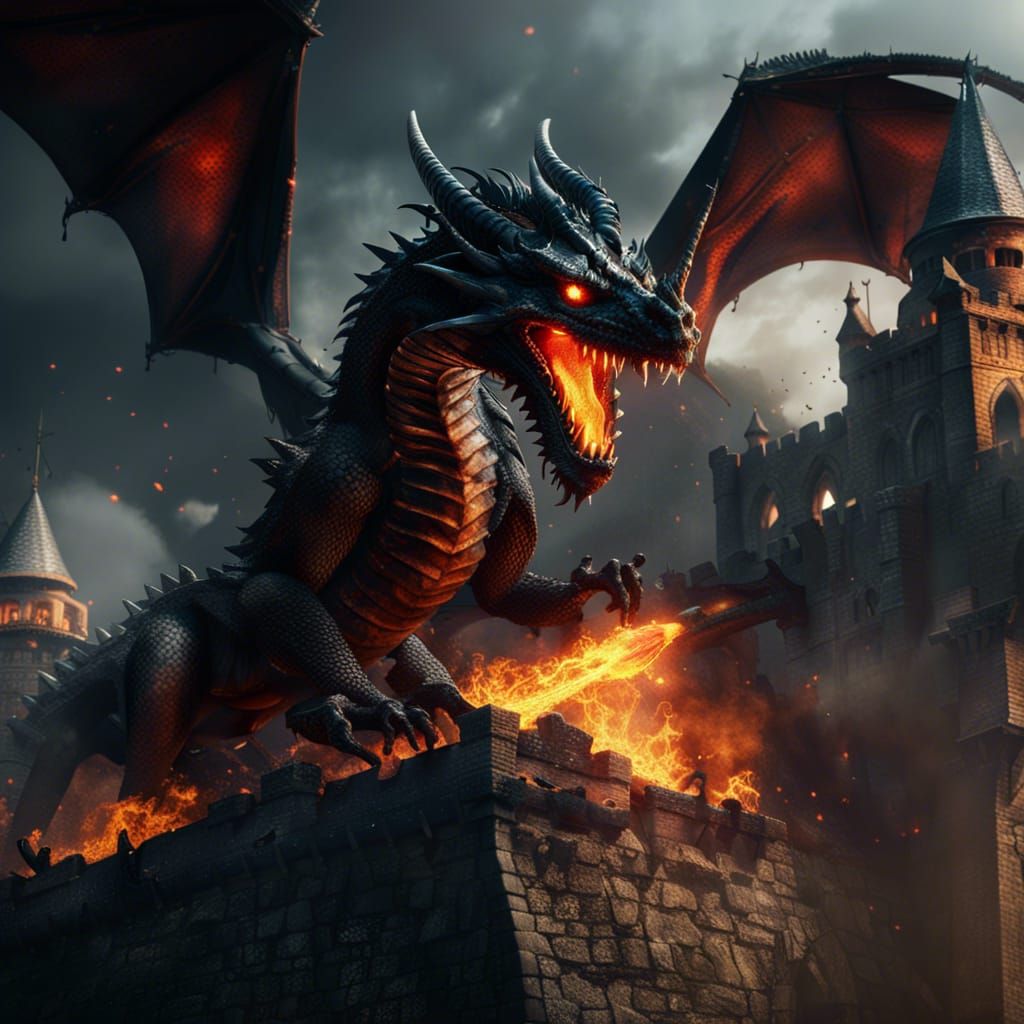 black dragon destroying castle - AI Generated Artwork - NightCafe Creator