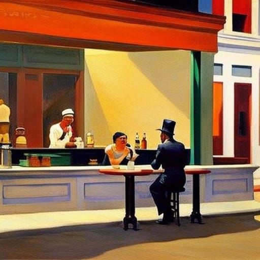 A multicultural night cafe by Edward Hopper - AI Generated Artwork ...