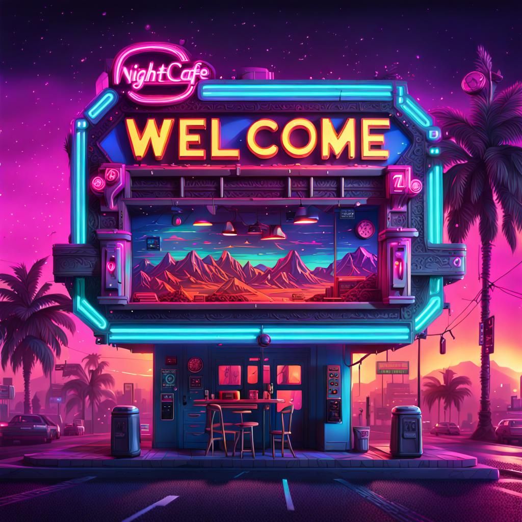 "Welcome to Nightcafe " sign road sign photorealistic intricately ...