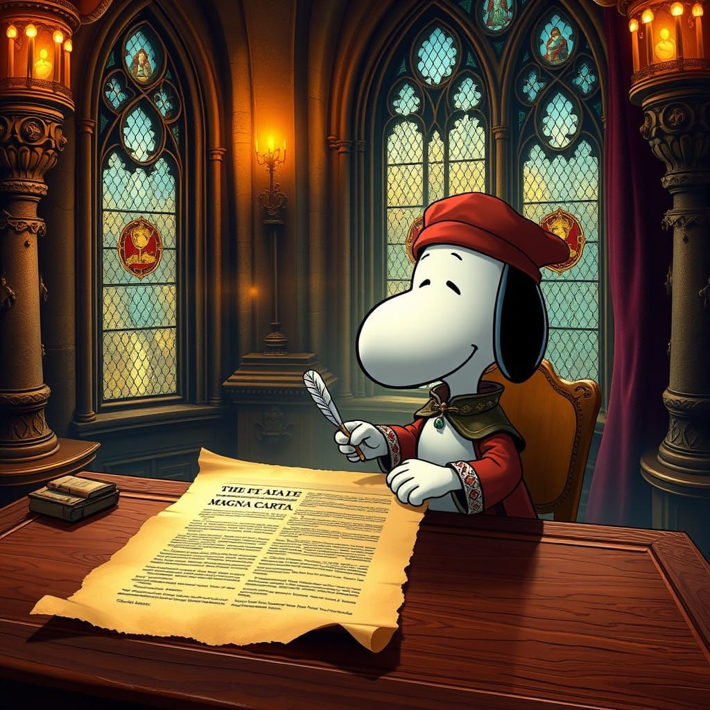 Snoopy writing the Magna Carta - Snoopy Envisions Medieval L...