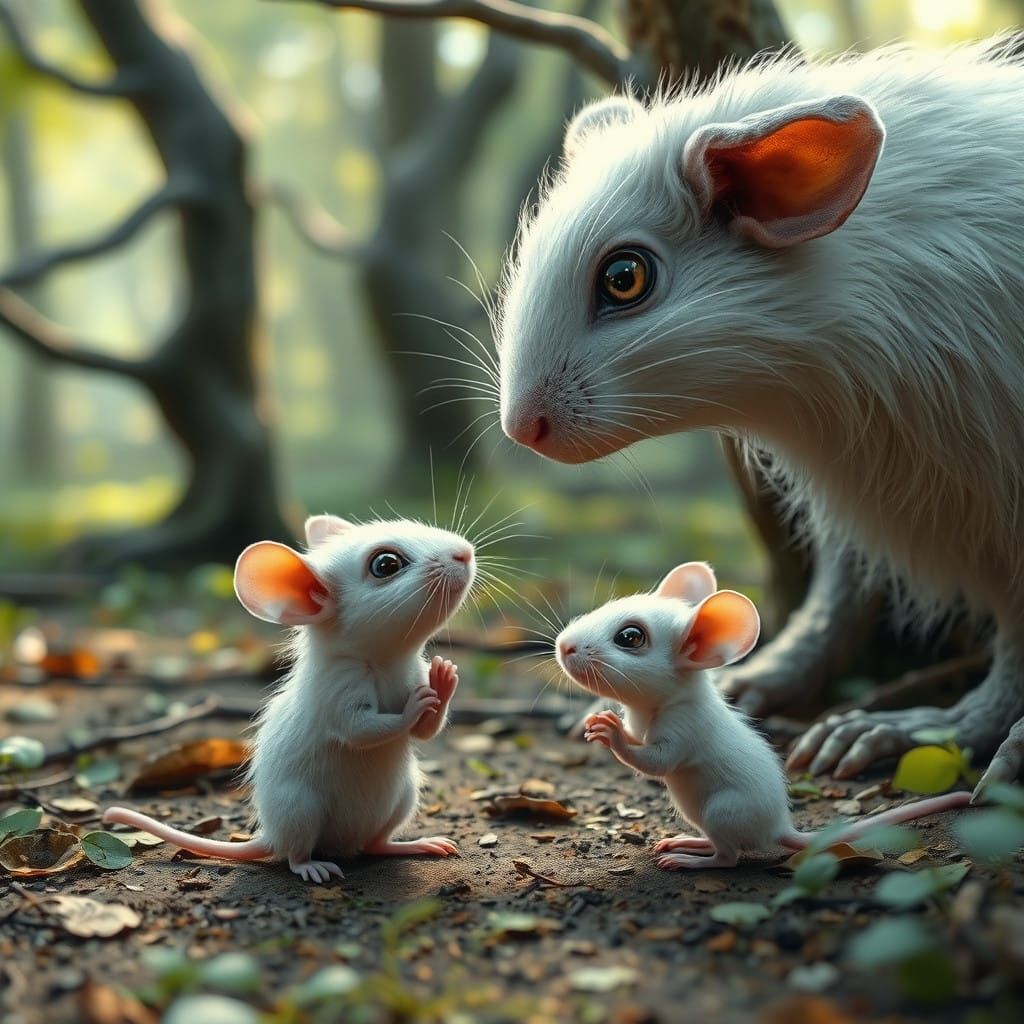 white mice... - Wise Mice in Serene Forest Landscape