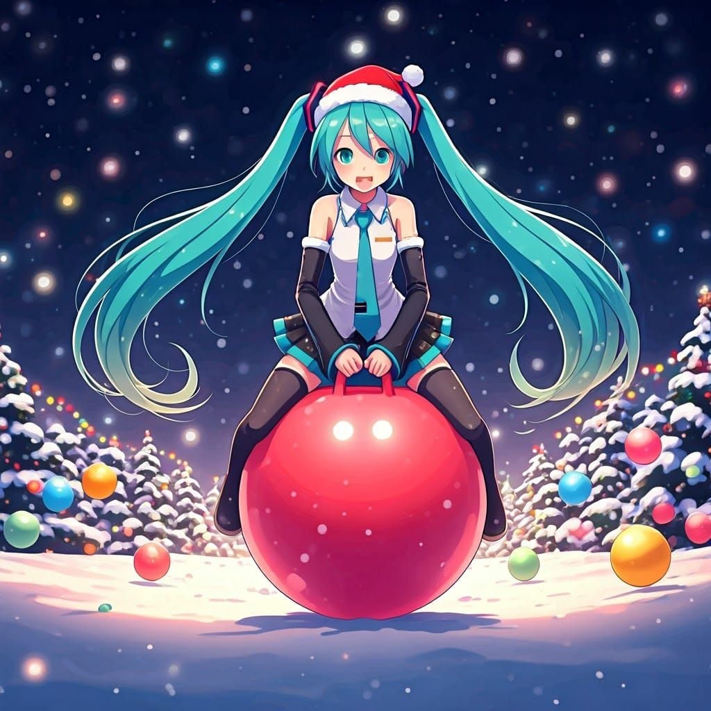 Hatsune Miku in Vibrant Christmas Hopper Ball Scen... - AI Art