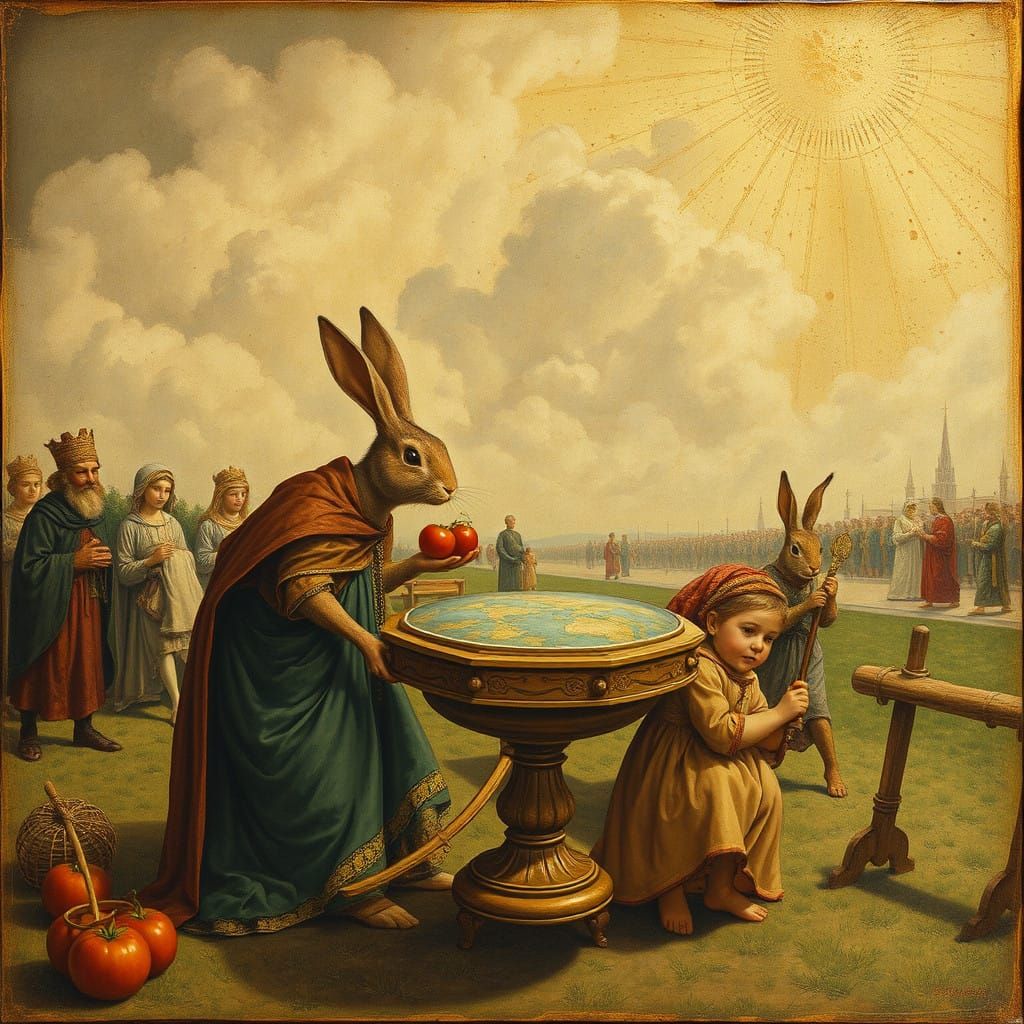 Abstract Surrealist Scene with Rabbit and Throne - AI Art