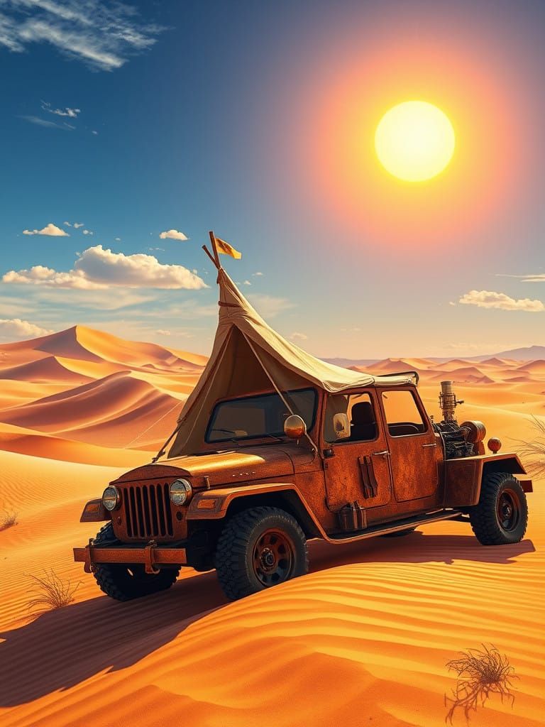 Steampunk - Vibrant Steampunk Desert Oasis