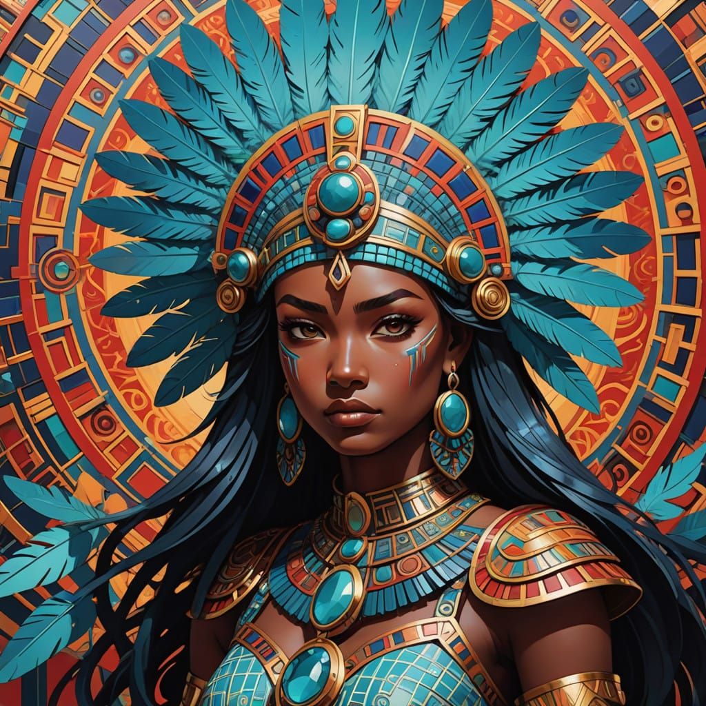 Regal Aztec Princess in Vibrant Anime-Inspired Att... - AI Art