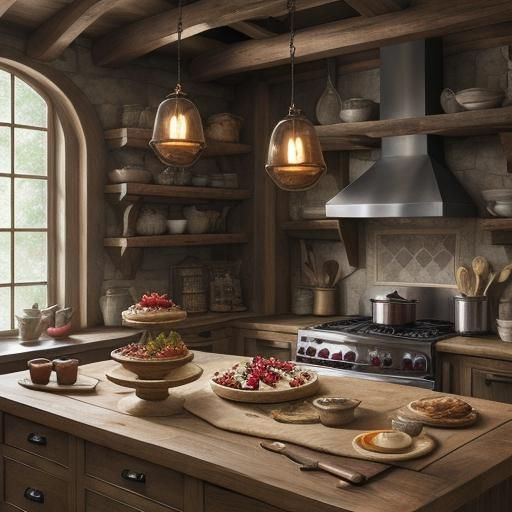 rustic, cozy kitchen at the Burrow, the Weasley family's home. The ...