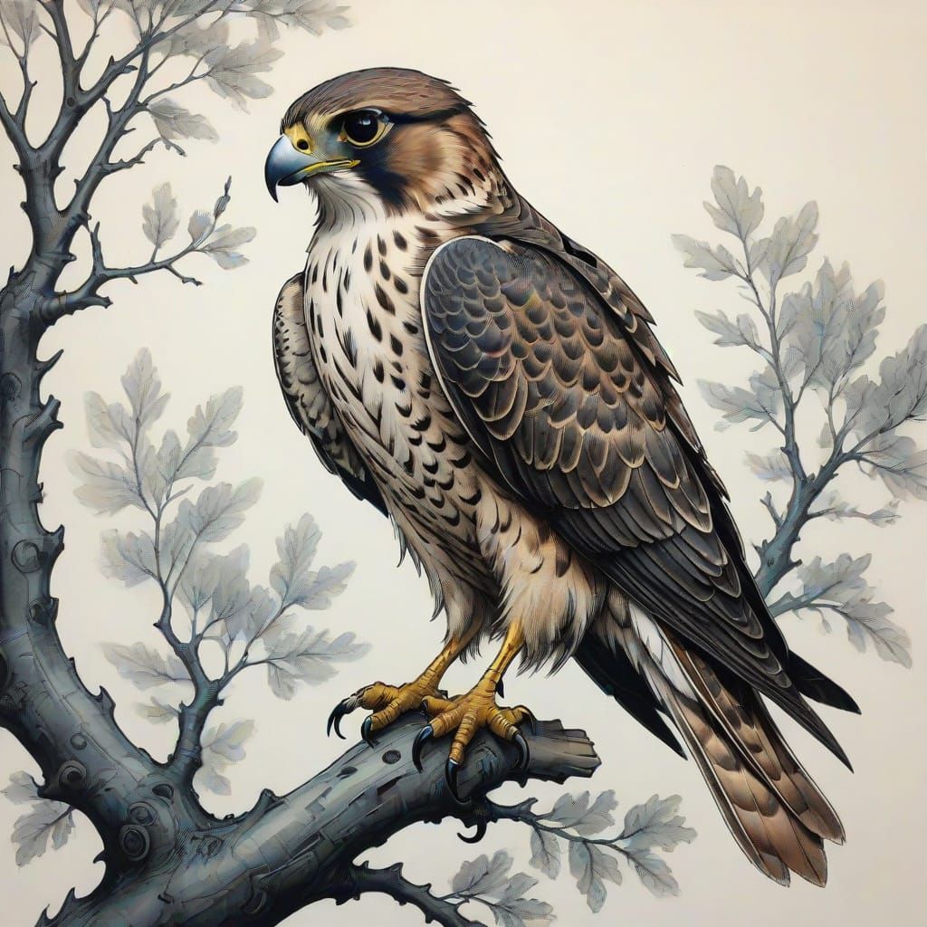 Beautiful falcon - Majestic Falcon Perched in Whimsical Wood...