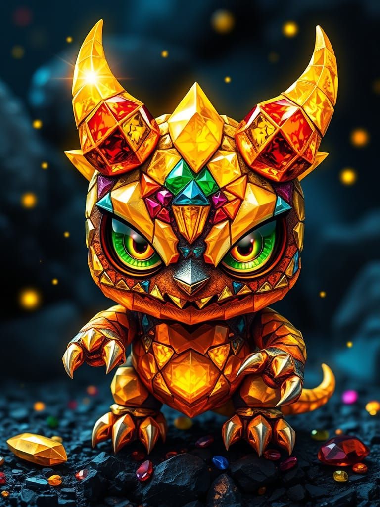 Radiant Chibi Monster in Vibrant Crystal Mosaic - AI Art