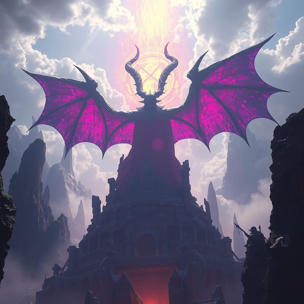 Satan's Cosmic Descent in Cyberpunk Dark Fantasy S... - AI Art