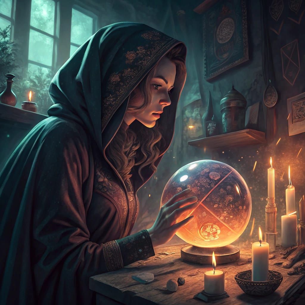 Enigmatic Fortune-Teller Unveils Cosmic Secrets - AI Art