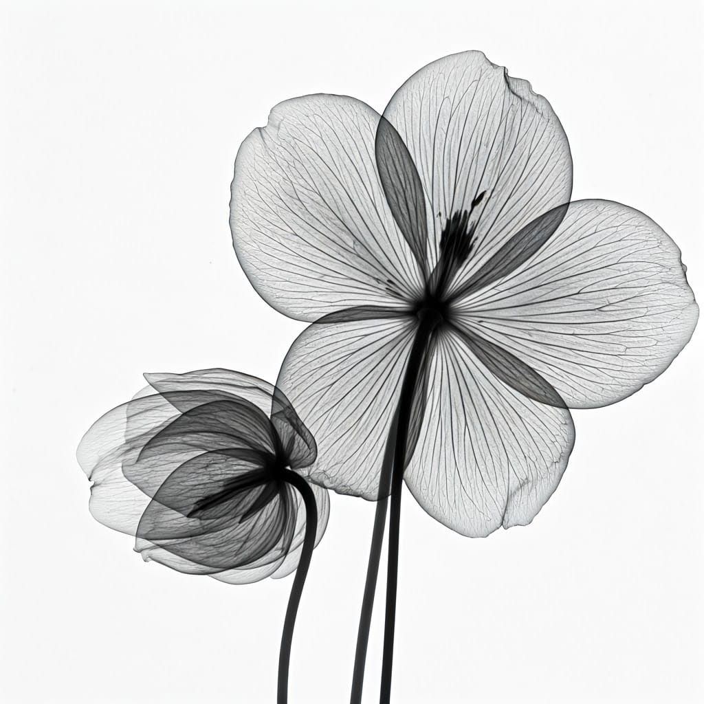 x-ray flowers - Surreal X-Ray Blooms in Monochrome Elegance