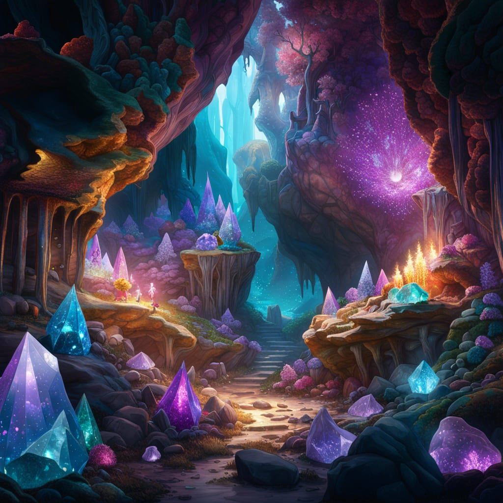 ntricate glowing sparkling crystals cave with luxury shiny geodes and ...