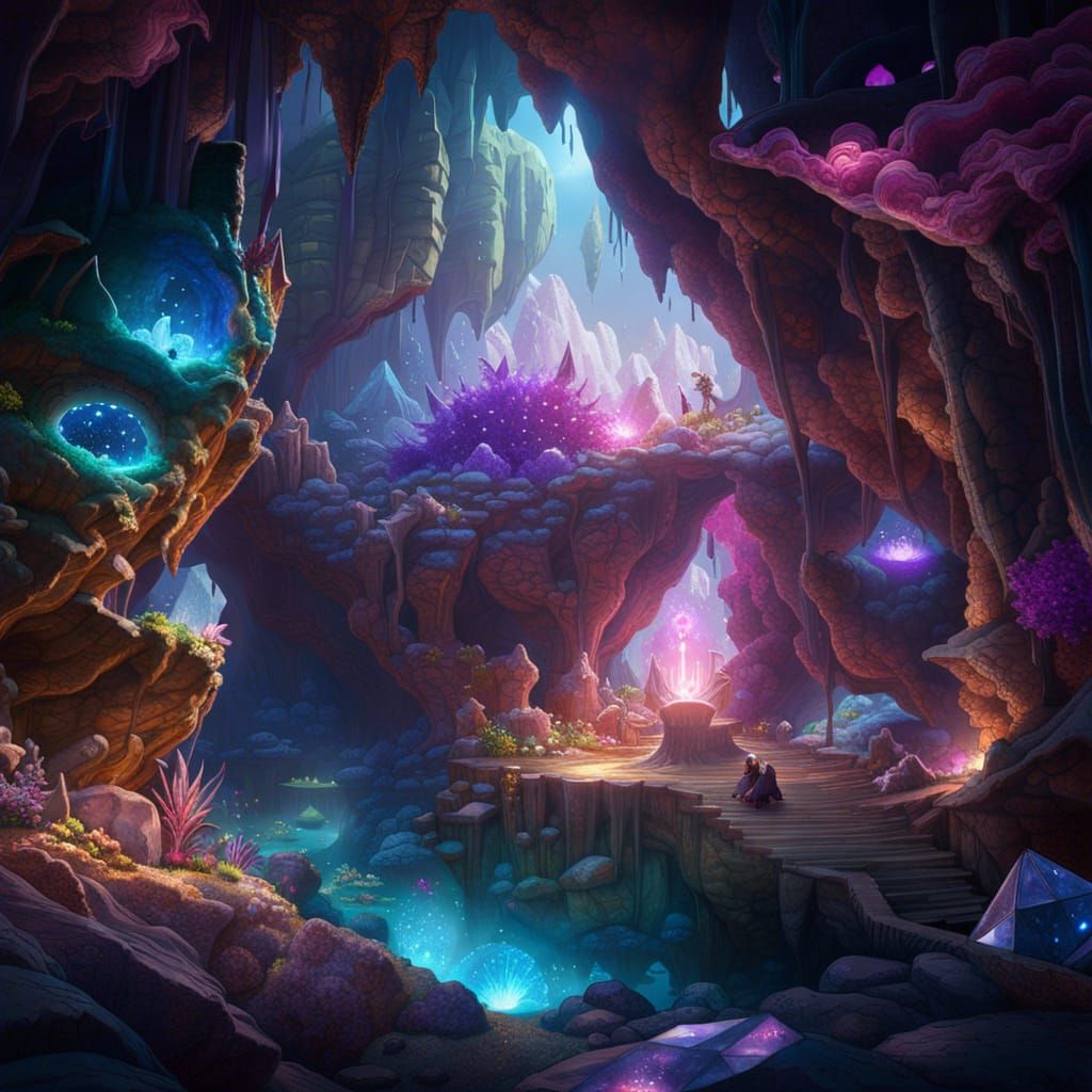 ntricate glowing sparkling crystals cave with luxury shiny geodes and ...