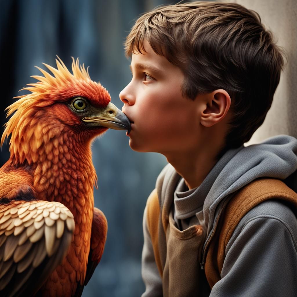 A Boy and His Phoenix - AI Generated Artwork - NightCafe Creator