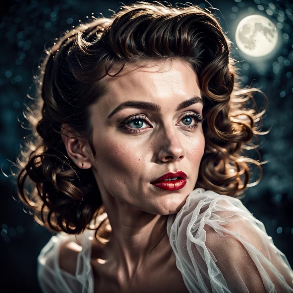 A Moonlit portrait of a very Beautiful Pin-up in moonlight background ...