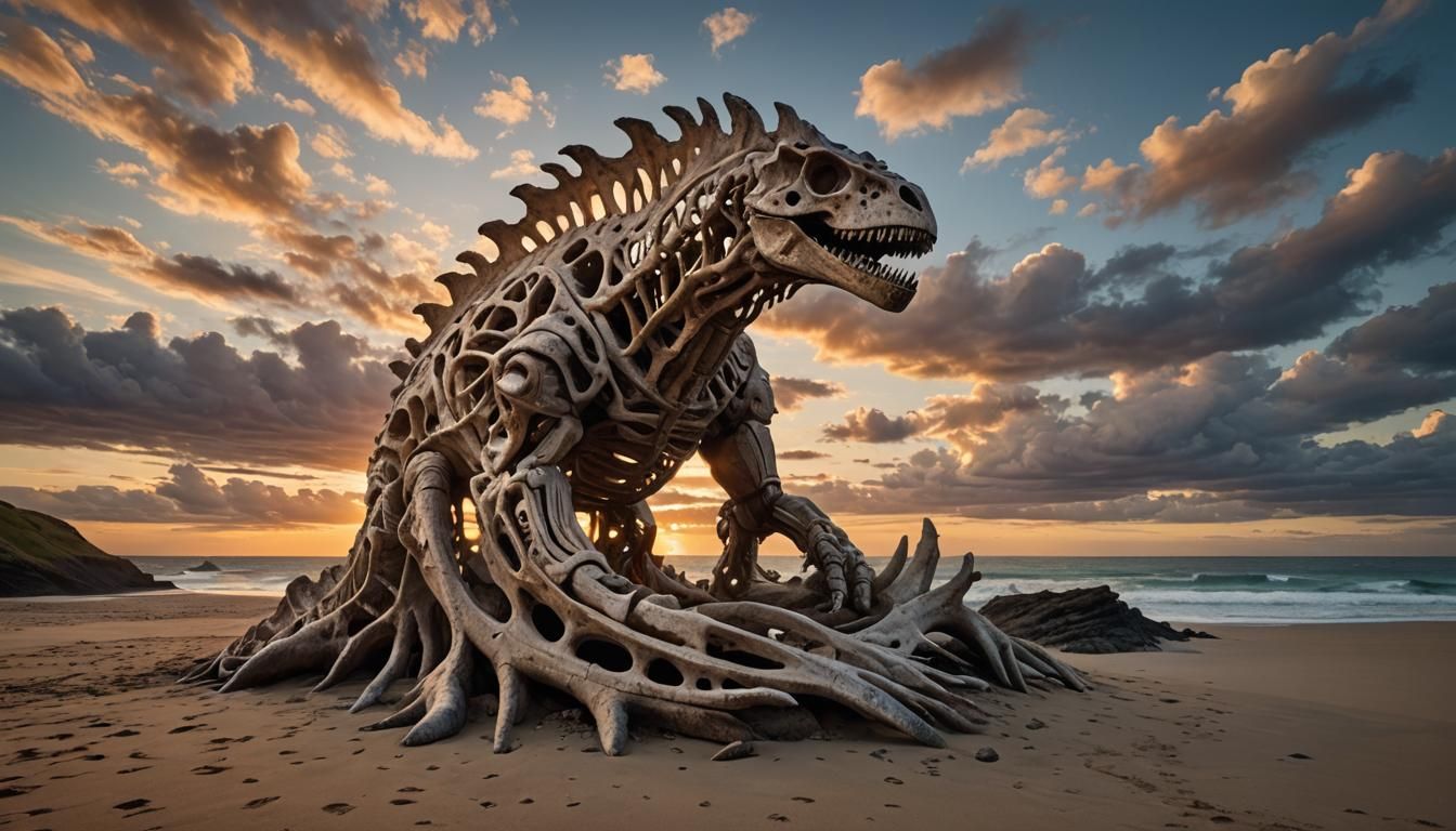 organic creature fossil sculpture at sunset - AI Generated Artwork ...