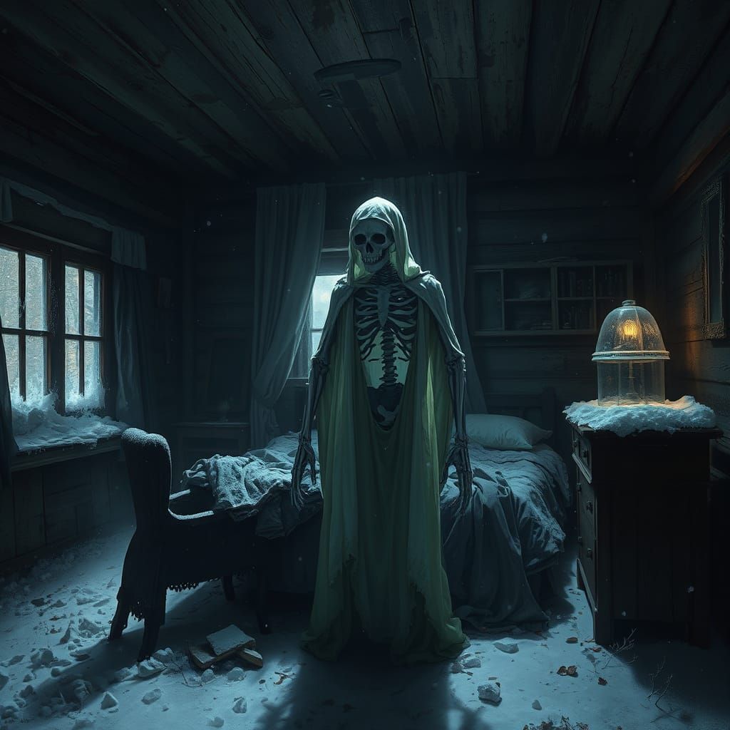 Spectral Haunting in a Winter Cabin Scene - AI Art
