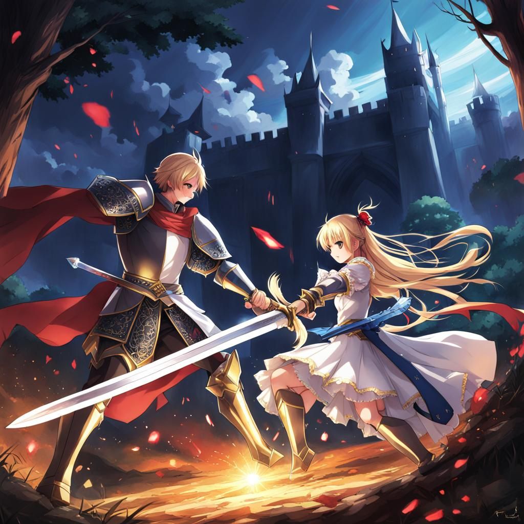 a princess fighting a knight with a sword - AI Generated Artwork ...